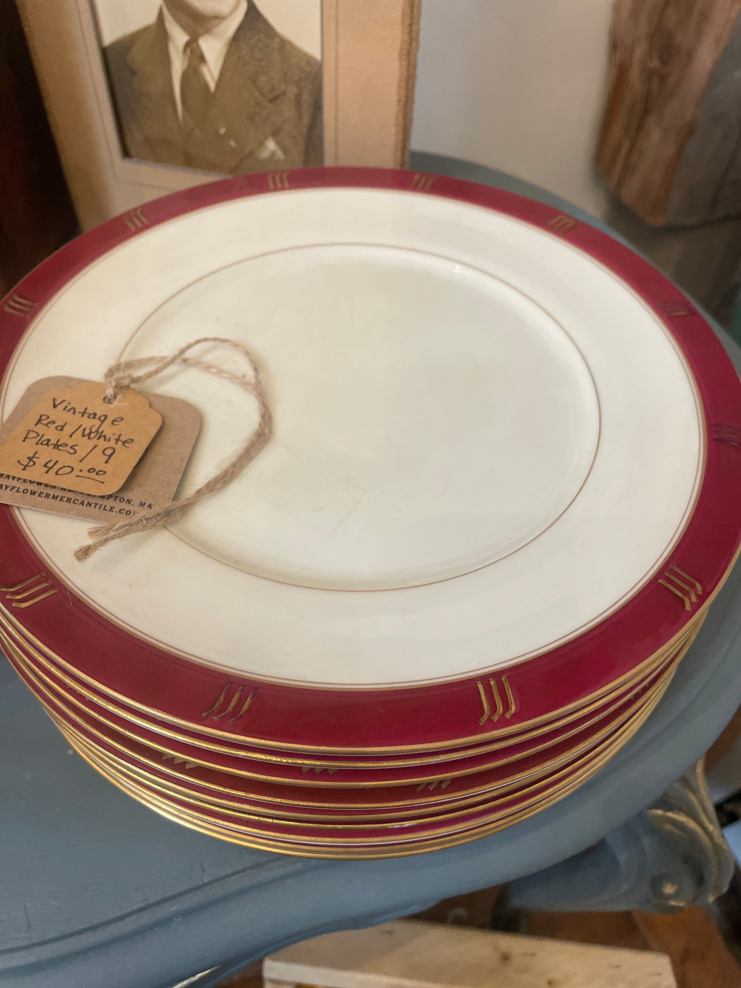 Red/White Plates - Set of 9 | Mayflower Mercantile