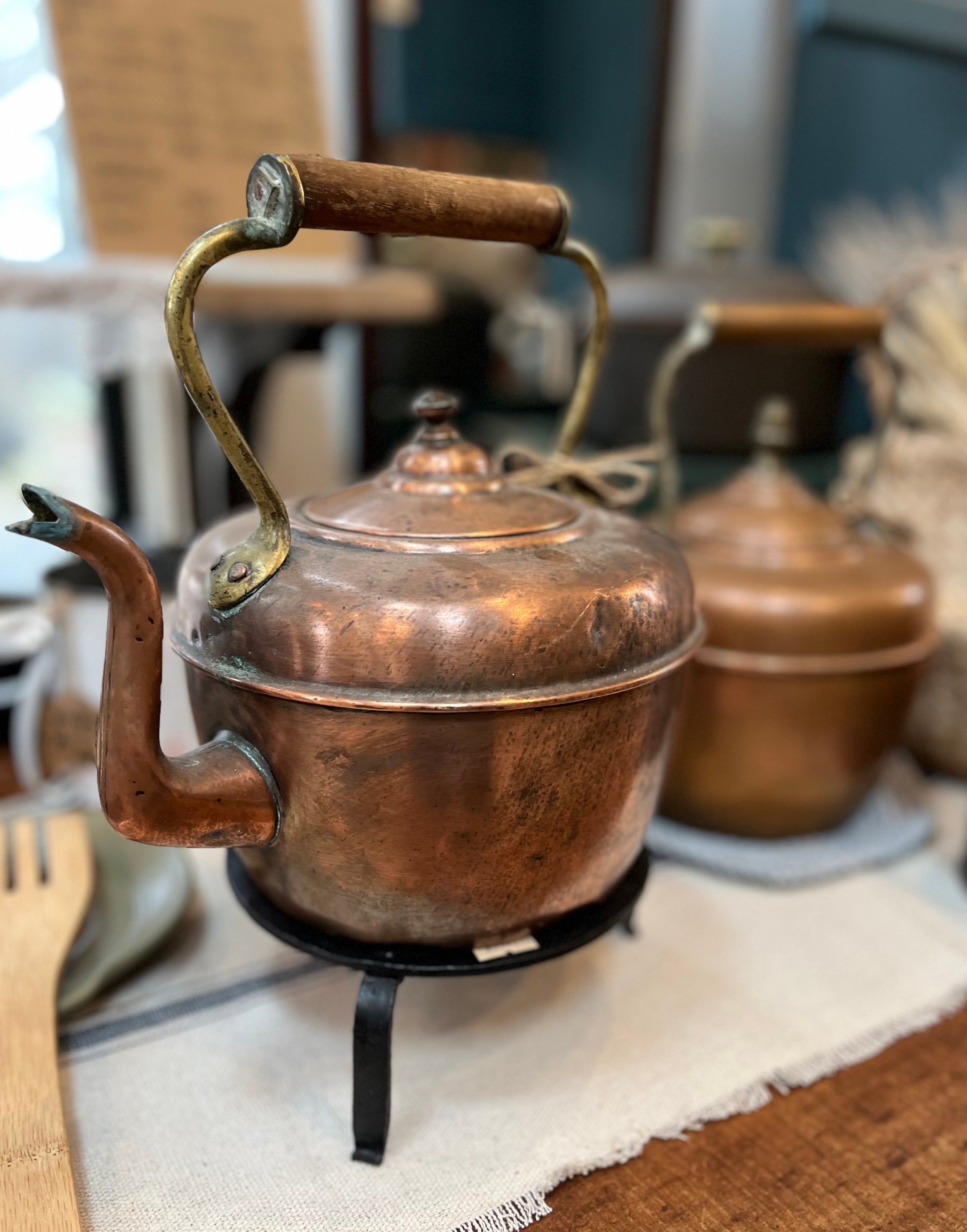 Antique Copper + Brass Tea Pot Kettles | Mayflower Mercantile