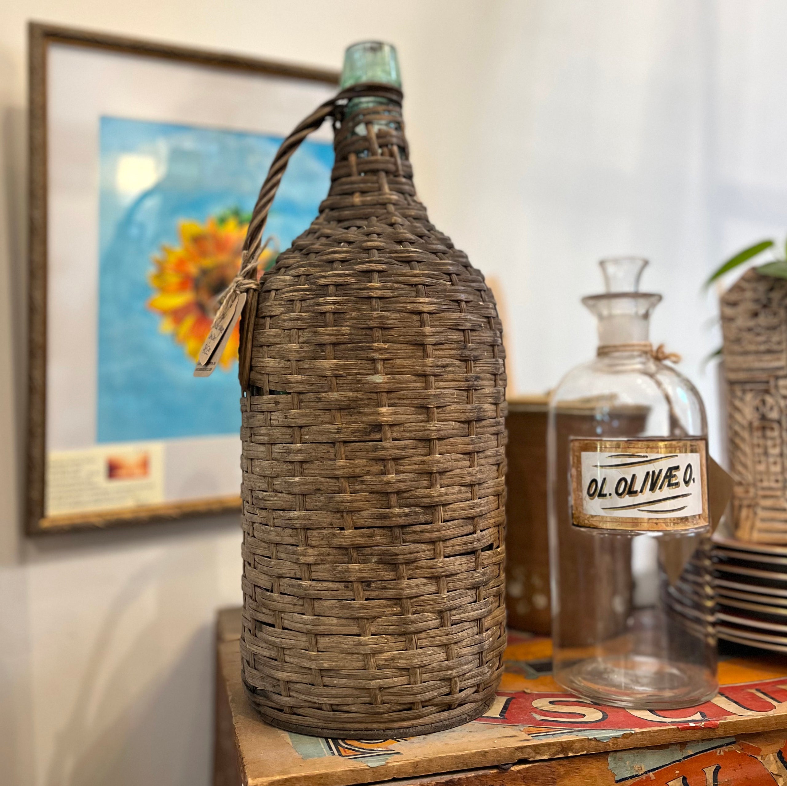 Antique Wicker Wrapped Glass Demijohn | Mayflower Mercantile