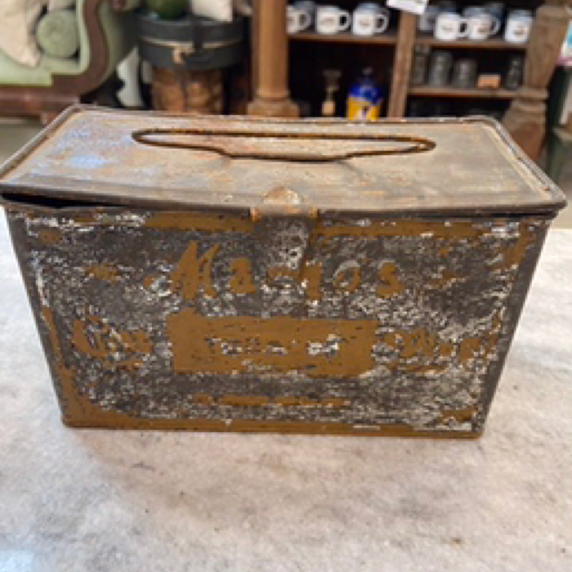 Rustic Tin Box w Yellow Lettering | Mayflower Mercantile